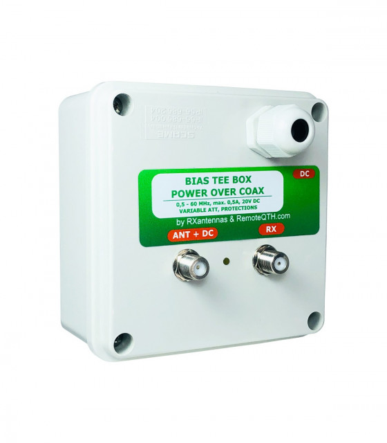 Bias tee for RF signals and power over coax AC DC protections